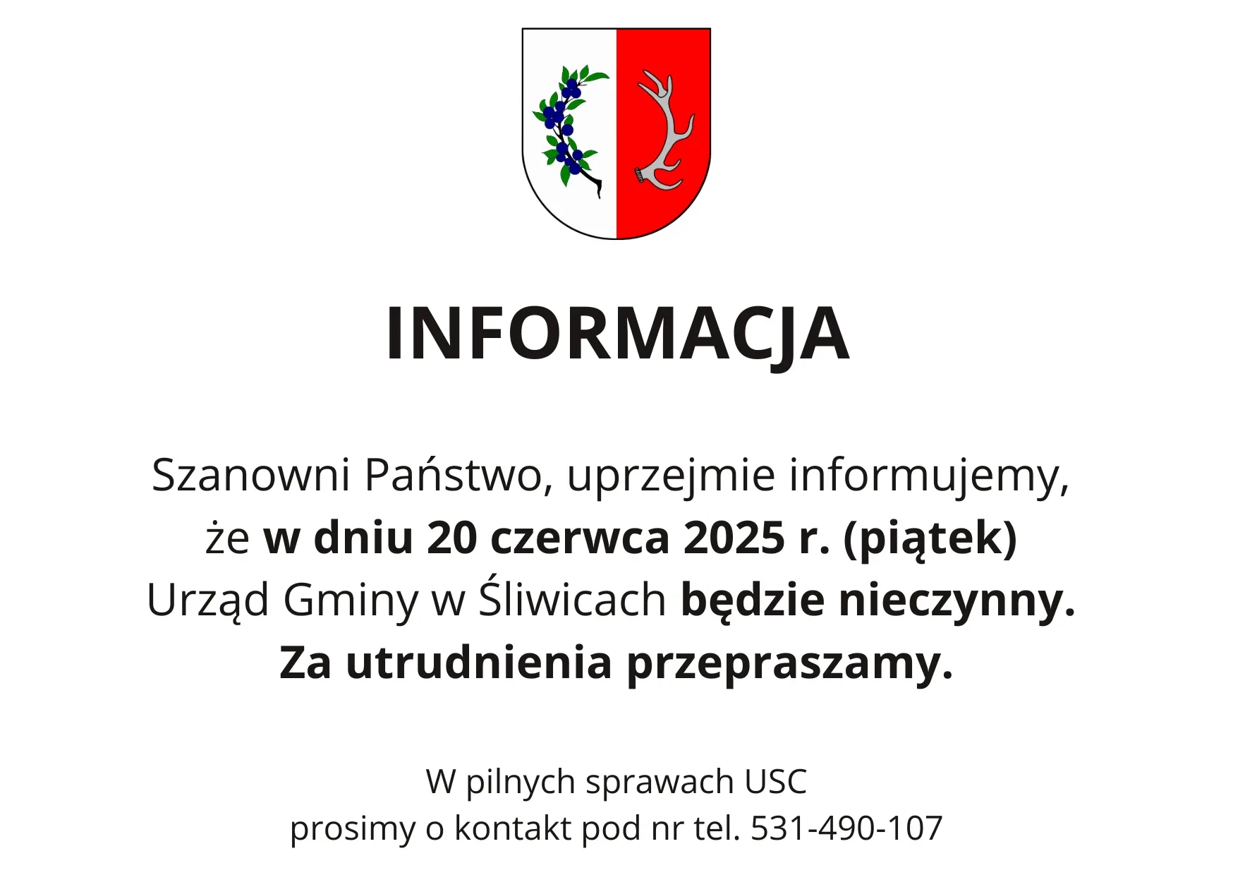 Ważna informacja dla wszystkich mieszkańców! | Urząd Gminy Śliwice